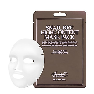BENTON Snail Bee High Content Mask Pack (20g / 10 Sheets) - Snail Mucin Face Mask With Bee Venom | Korean Skin Care Face Mask Sheets For Moisturizing, Soothing and Nourishing (2022 Package)