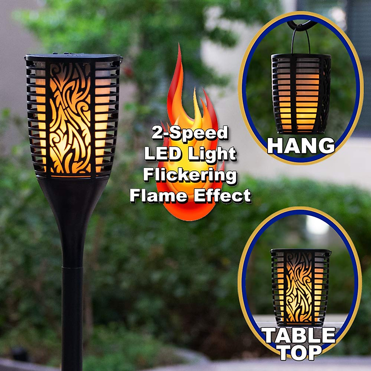 Theater Solutions TT100 Fully Wireless 120 Watt Rechargeable Battery Bluetooth Tiki Torch Speaker 2 Pack Lanterns Link Up to 99 Speakers Wirelessly, Black