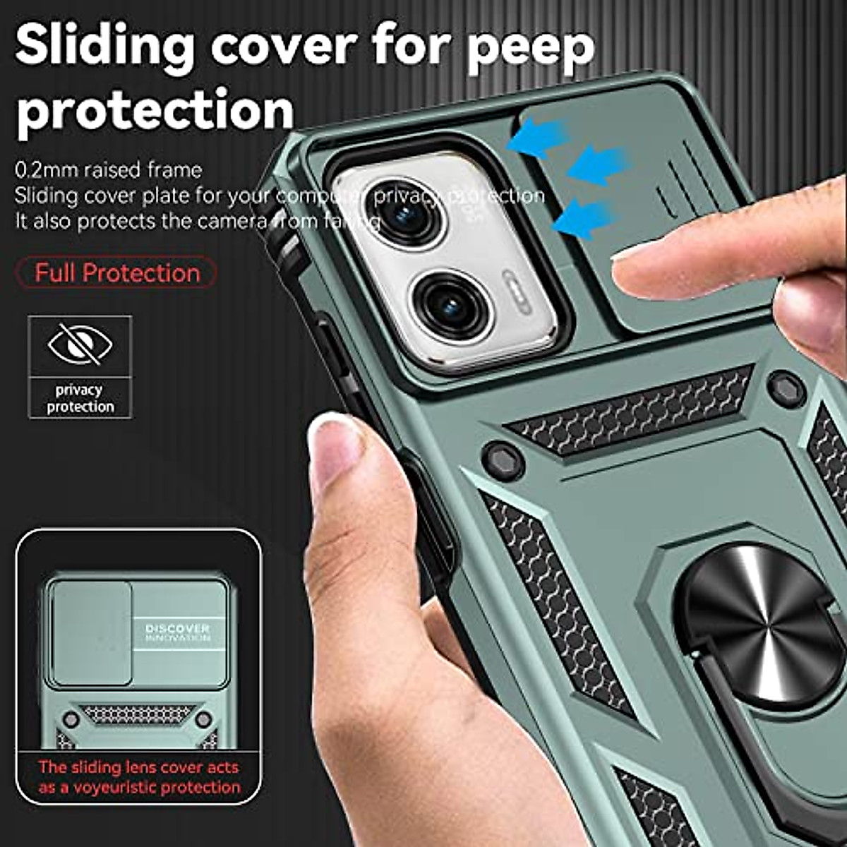 Compatible with Motorola Moto G Power 5G 2023 Case,[2 Pack] Screen Protector,Heavy Duty Phone Cover with Magnetic Kickstand,Slide Camera Cover Protection,for Moto G Power 2023 Phone Case Green