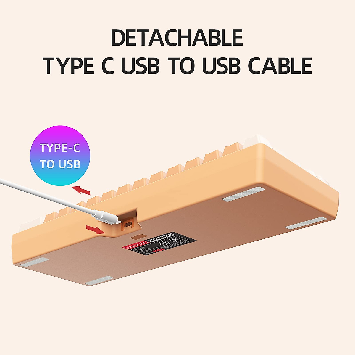 Snpurdiri 60% Wired Gaming Keyboard, RGB Backlit Ultra-Compact Mini Keyboard, Waterproof Mini Compact 61 Keys Keyboard for PC/Mac Gamer, Typist, Travel (Cream and Orange)