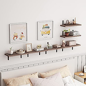 Fixwal Floating Shelves, Rustic Wood Wall Shelves Set of 6, Shelves for Wall Decor, Farmhouse Style for Bedroom, Living Room, Kitchen, Bathroom, Office and Plants (Dark Carbonized Black)