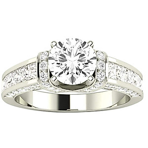 Houston Diamond District 3 Carat Classic 14K White Gold Synthetic Lab Grown Round Modern Contemporary Designer IGI Certified Diamond Engagement Ring (2 Ct, H-I Color, SI1-SI2 Clarity Center)