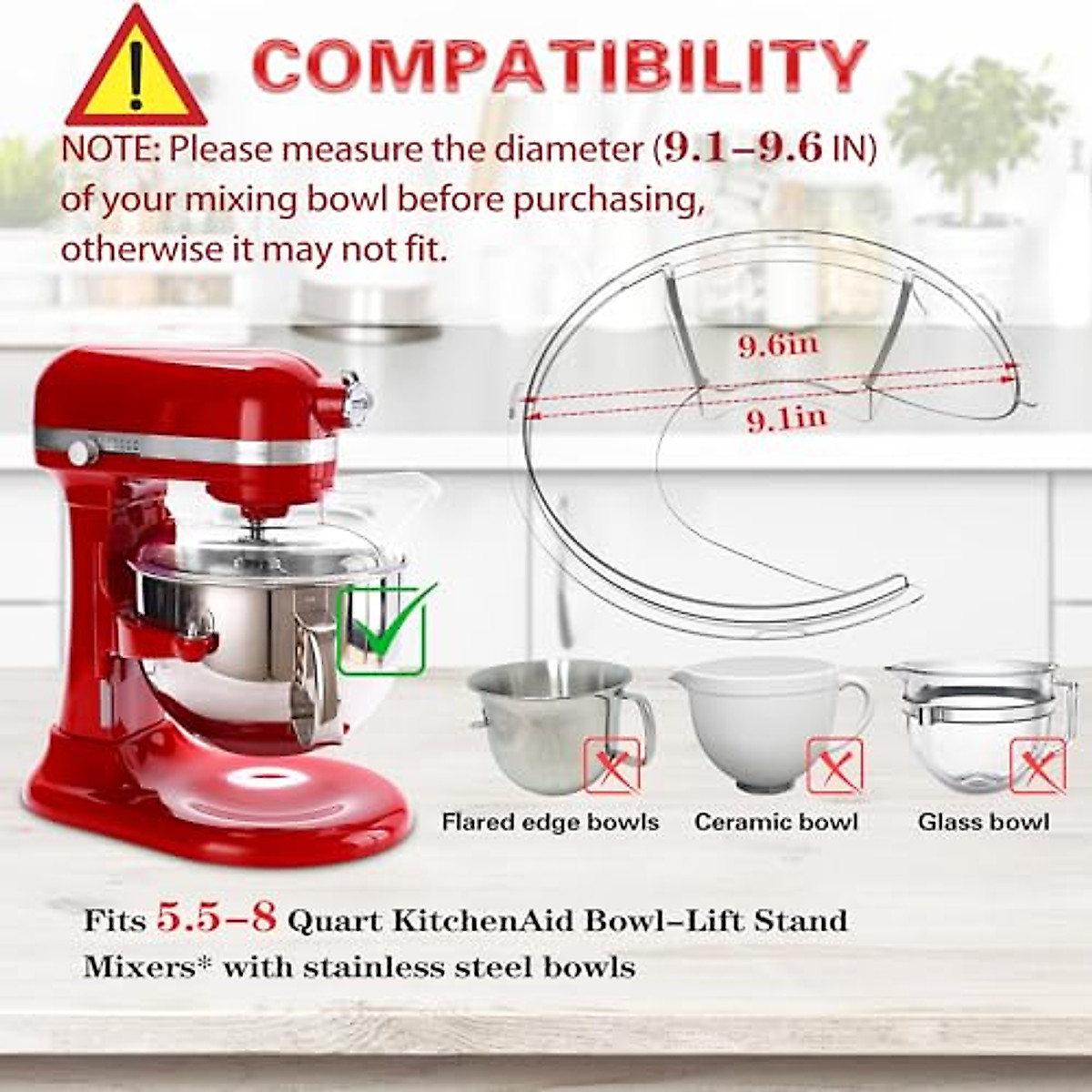 Pouring Shield for Kitchenaid 5.5 Quart, Splash Guard for Kitchenaid 5.5-8 Quart Bowl-Lift Stand Mixer, Pouring shield for kitchenaid 6 Quart Accessories Three-year Free Replacement