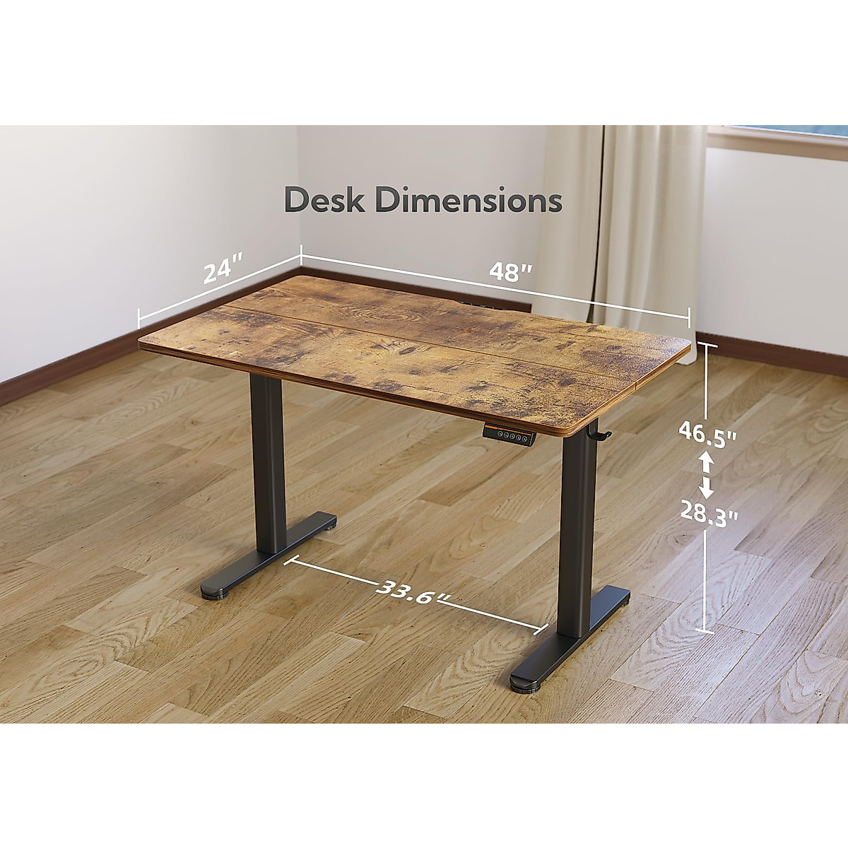 YDN Electric Standing Desk, Adjustable Height Stand up Desk, 48x24 Inches Sit Stand Home Office Desk with Splice Board,Rustic Brown Top