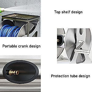 ZYCSKTL Garden Hose Reel Cart with Hose,Wall-Mounted Hose Cart with Storage Table, Household Small Portable Water Pipe High Pressure Water Gun Storage Rack, Garden Hose Truck