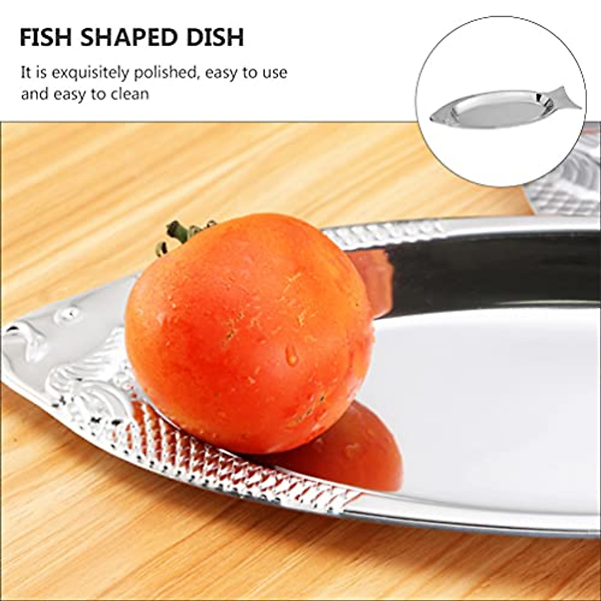 DOITOOL Fish Serving Platter Fish Shaped Plate Stainless Steel Fish Dish Metal Food Serving Trays for Meat Appetizers Dessert Fish