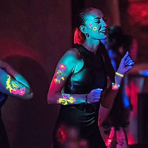 HOWAF 9 Large Sheets Neon Glow in The Dark Temporary Tattoos,100+ Assorted Designs Glow UV Neon Body Face Flowers Butterfly Flash Fake Waterproof Tattoo Stickers for Women Men Girls Body Art