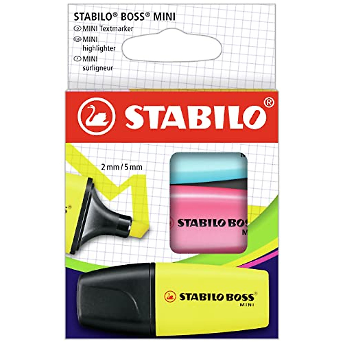Highlighter - STABILO BOSS Mini - Wallet of 3 - Assorted Colors