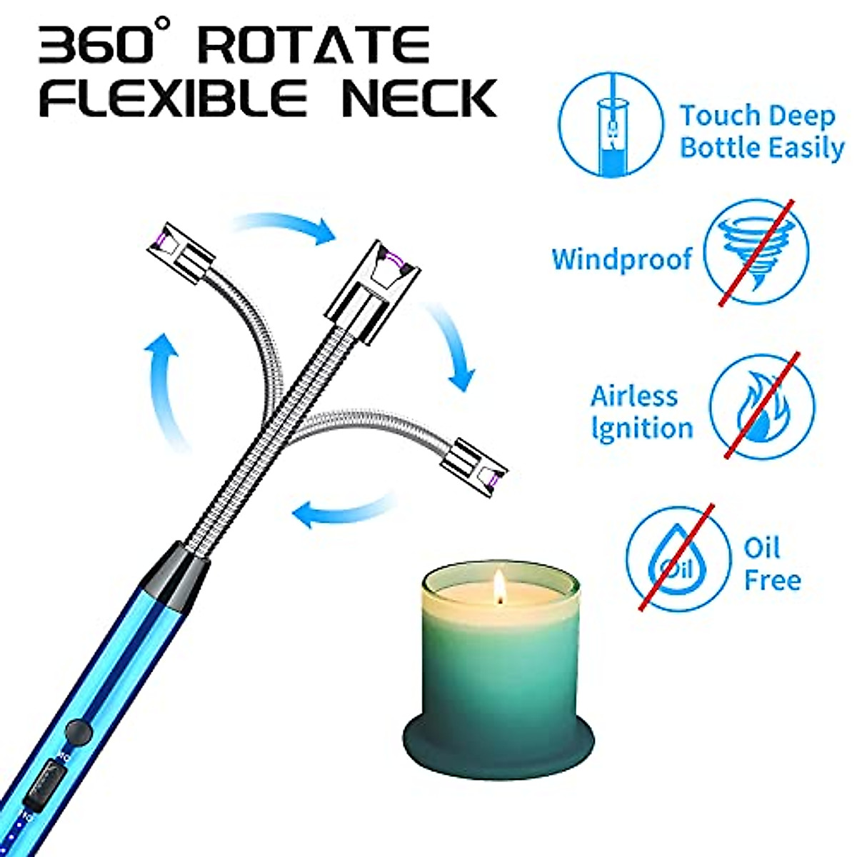 Aneagle Candle Lighter Rechargeable 2 Packs Electric Arc Lighter for Candles with Led Battery Display Screen and Long Flexible Neck USB are Applied to Light Candle Cooking Fireworks Flame