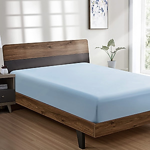 FreshCulture Full Fitted Sheet Only - Hotel Quality Fitted Sheet Full Size - Ultra Soft & Breathable - Brushed Microfiber - Deep Pocket - Cooling Fitted Sheets for Full Size Bed (Light Blue)