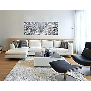 SYGALLERIER Silver Metal Wall Arts Hand Crafted Huge 3D Abstract Aluminum Artwork Modern Sculpture Contemporary Metallic Pictures for Living Room Bedroom Dinning Decor