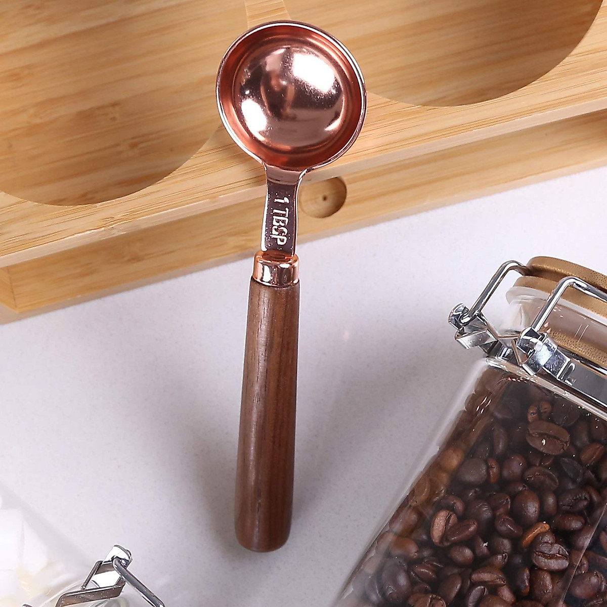 KKC HOME ACCENTS Coffee Scoop for Ground Coffee 1 Tablespoon,Tea Scoop for Loose Tea,Wood Long Handle Coffee Bean Scoop, Long Handle Coffee Measuring Spoon,Gold,1 tbsp,6.7 inch