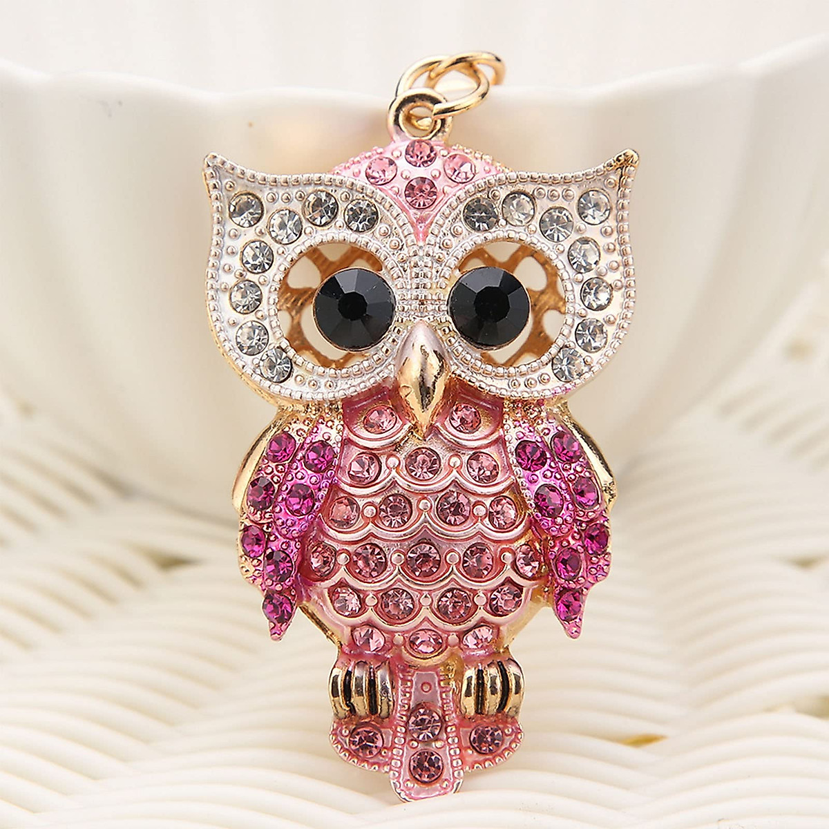 AMNGYOOK Owl Keychains, Cute Owl Shape Key Chain Crystal Rhinestone Animal Key Ring For Bag Wallet Purse Handbags Cars Key (Blue)
