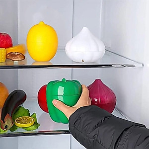 Fruit and Vegetable Shaped Food Saver Storage Containers Refrigerator Plastic Storage Box for Onion, Lemon, Green Pepper, Tomato, Garlic(Garlic)