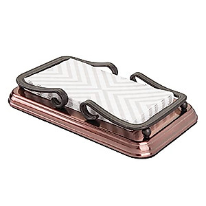 mDesign Decorative Metal Guest Disposable Paper Hand Towel Storage Tray Dispenser - Sturdy Holder with Non-Skid Base and Scroll Design - for Bathroom Vanity Countertops - Bronze/Warm Brown