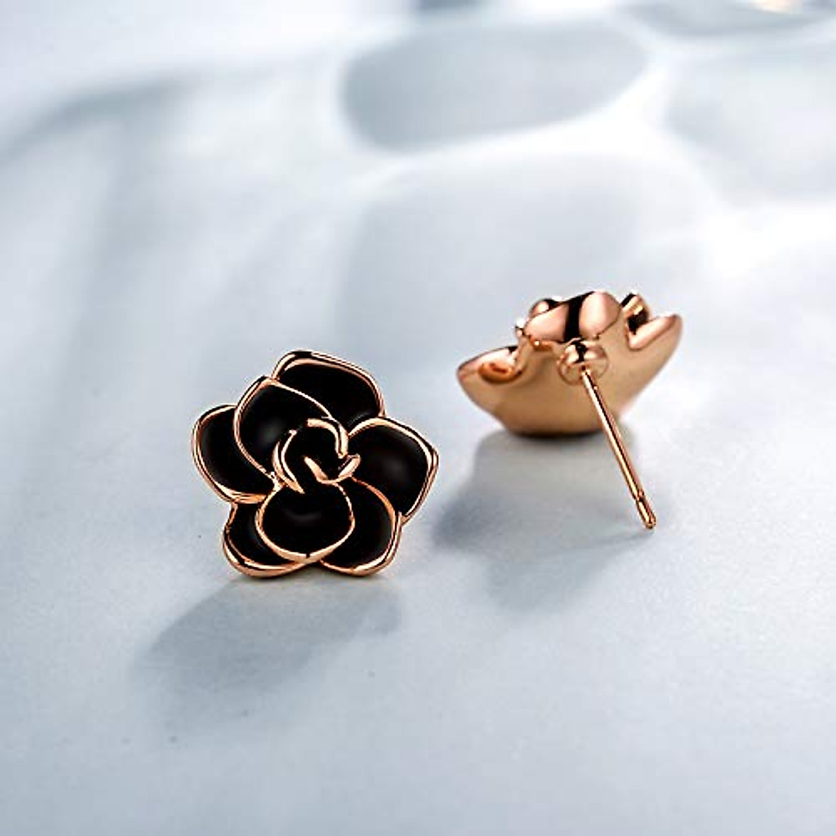 Flower Stud Earrings Hypoallergenic for Women - 18K Gold Plated Rose Earrings for Sensitive Ears, Nickel Free