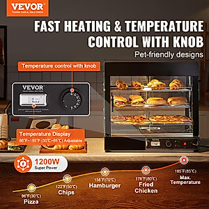 VEVOR 3-Tier Commercial Food Warmer Display, 1200W Food Display Warmer with Light, Adjustable Shelf and Temperature Display, 86℉~185℉ Steam Heating, 111L for Hamburger, Pizza, Bread, Fried Chicken