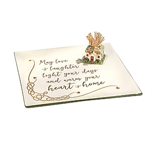 Grasslands Road May Love and Laughter Celtic Square Server with Toothpick Holder - St Patricks Day Decorations - Irish Home Décor - Kitchen Table Décor- Ceramic, 9 1/4 by 9 1/4 Inches