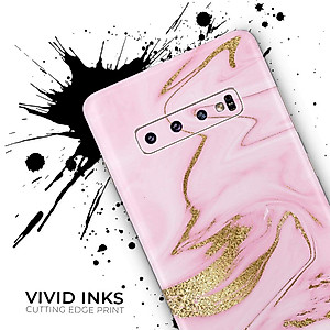 DesignSkinz Rose Pink Marble & Digital Gold Frosted Foil V16 Protective Vinyl Decal Wrap Skin Cover Compatible with The Samsung Galaxy S20 (Screen Trim & Back Glass Skin)