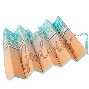 BDK Good Vibes Beach Wave Front Windshield Sunshade Accordion Folding Style Auto Shade for Car Truck SUV Van Blocks UV Rays Sun Visor Protector Easy Setup Keeps Your Vehicle Cool - 58 x 27 inches