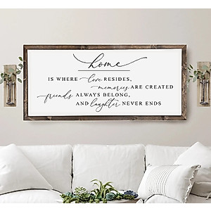 Home Is Where Love Resides, BEST SELLER, Farmhouse Love Signs, Living Room Sign, Farmhouse Love Signs For Home Decor, Sign for Wall Decor, Rustic Wall Decor, Wall Art (40x18 Walnut)