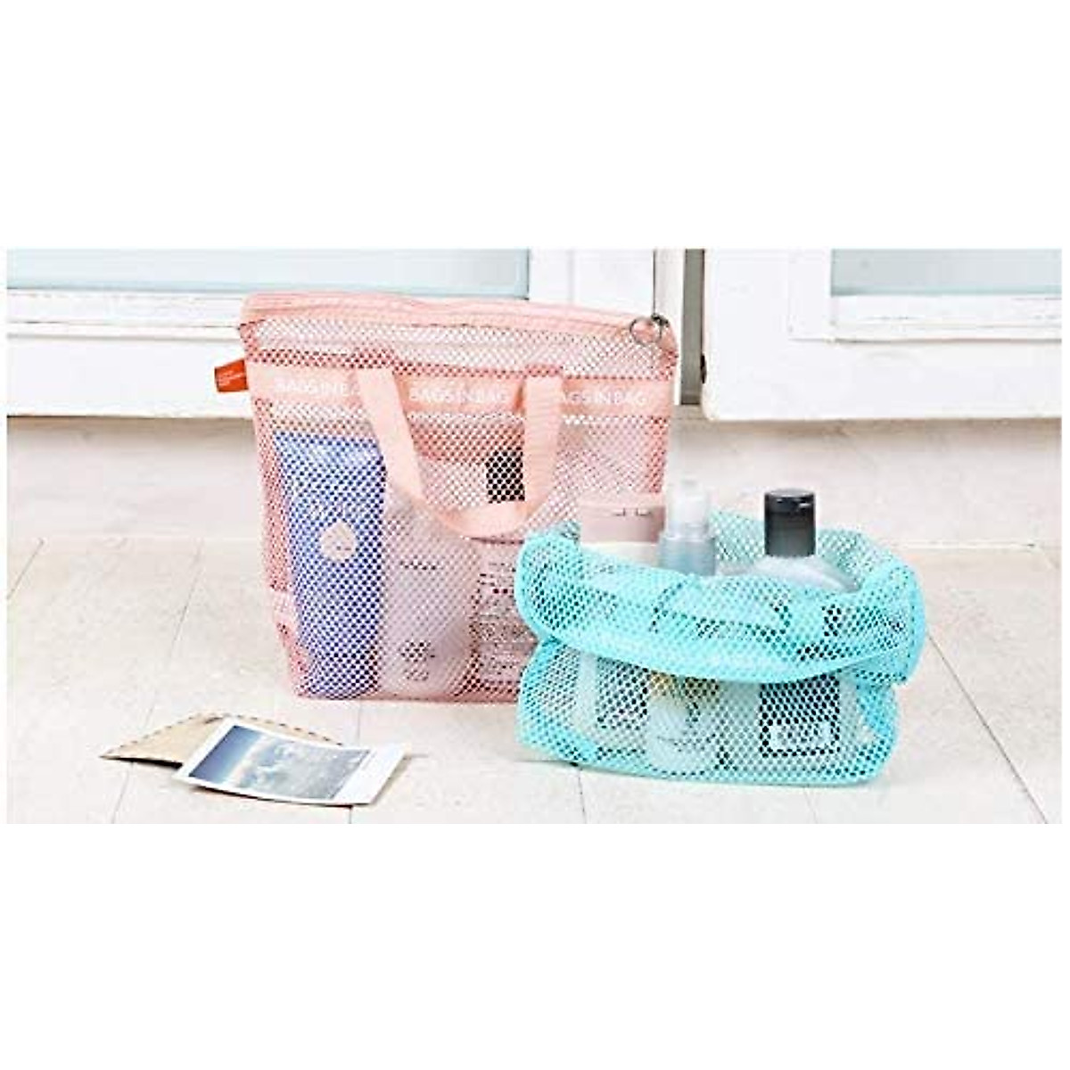 Mesh Travel Shower Caddy Tote Bag for Gym, Swim, Dorms, Bathrooms | 10"x10"x 2.5" | Pink