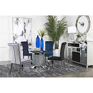 MAKLAINE Contemporary Cylinder Pedestal Glass Top Dining Table in Mirror