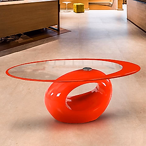 Fab Glass and Mirror Stylish Oval Shape Coffee Table, Red