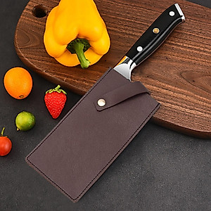 AJFHKJ Durable PU Leather Meat Cleaver Sheath, Heavy Duty Chef Knife Guard Butcher Chef Wide Knives Blade Edge Protectors Dark Brown