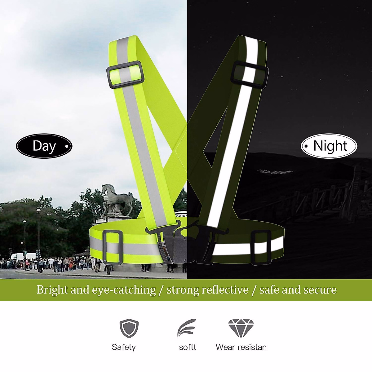Chiwo Reflective Vest Running Gear 2Pack, High Visibility Adjustable Safety Vest for Night Cycling,Hiking, Jogging,Dog Walking, Construction Safe (Green)