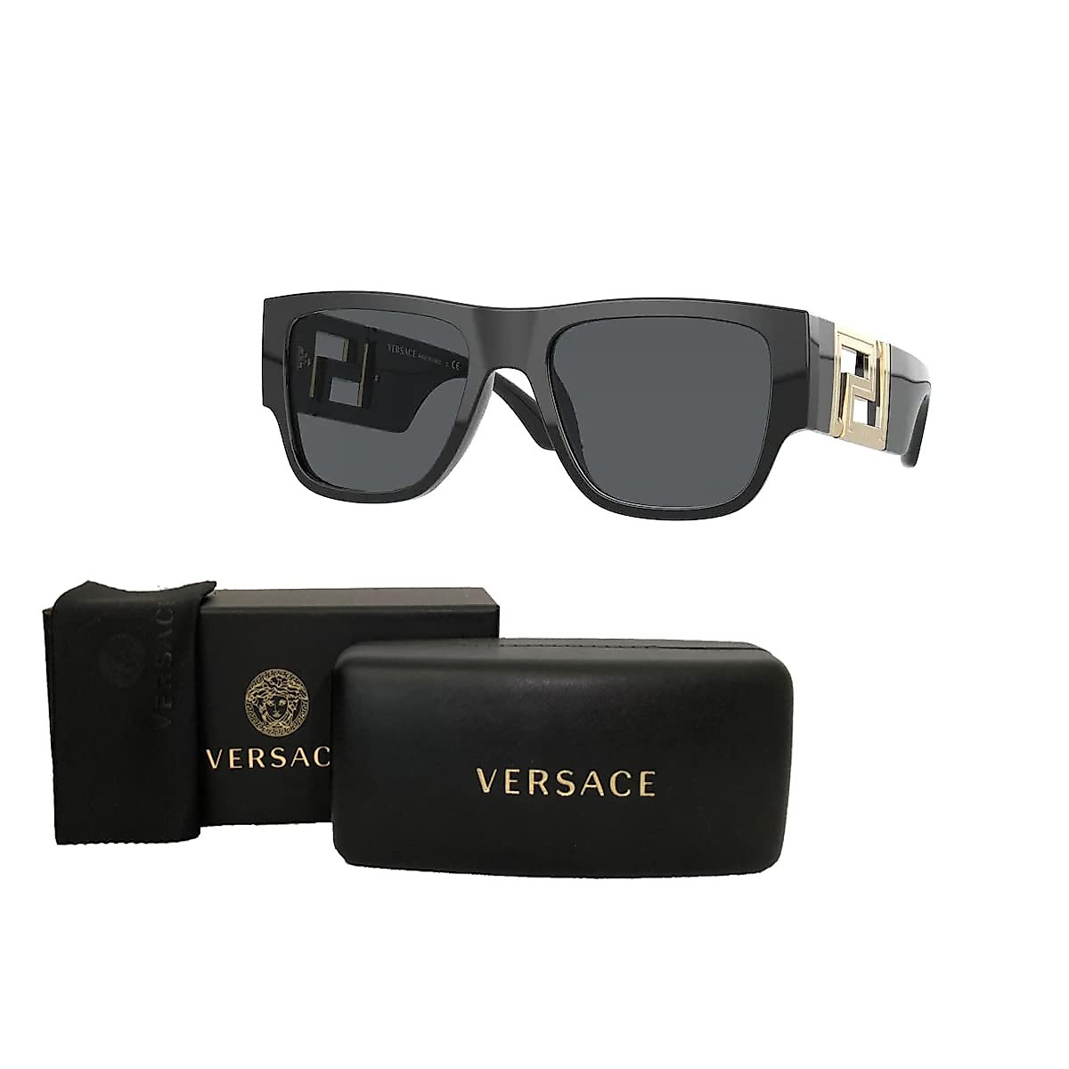 Versace VE4403 GB1/87 57MM Black/Dark Grey Rectangle Sunglasses for Men + BUNDLE with Designer iWear Eyewear Kit