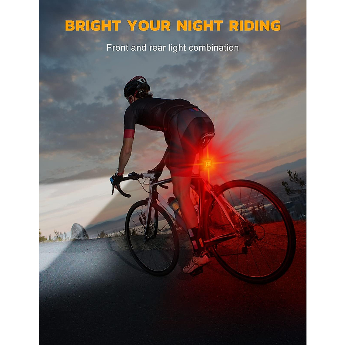 Bike Lights Set Ultra Bright, Cuvccn Bicycle Light Rechargeable with 6 Spot & Flood Beams, IP65 Waterproof Bike Lights for Night Riding, DIY 4X4 + 6X6 Modes Bike Headlight and Tail Light Reflectors