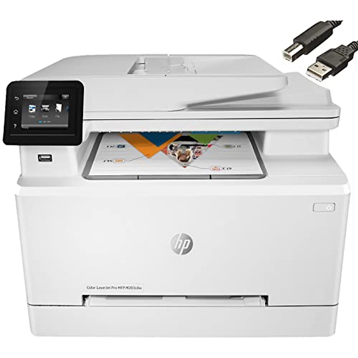 HP Color Laserjet Pro M283cdwC Wireless All-in-One Laser Printer, Print Scan Copy Fax, Auto 2-Sided Printing, Remote Mobile Print, 22ppm, 260-Sheet, 256MB, White - Bundle with JAWFOAL Printer Cable