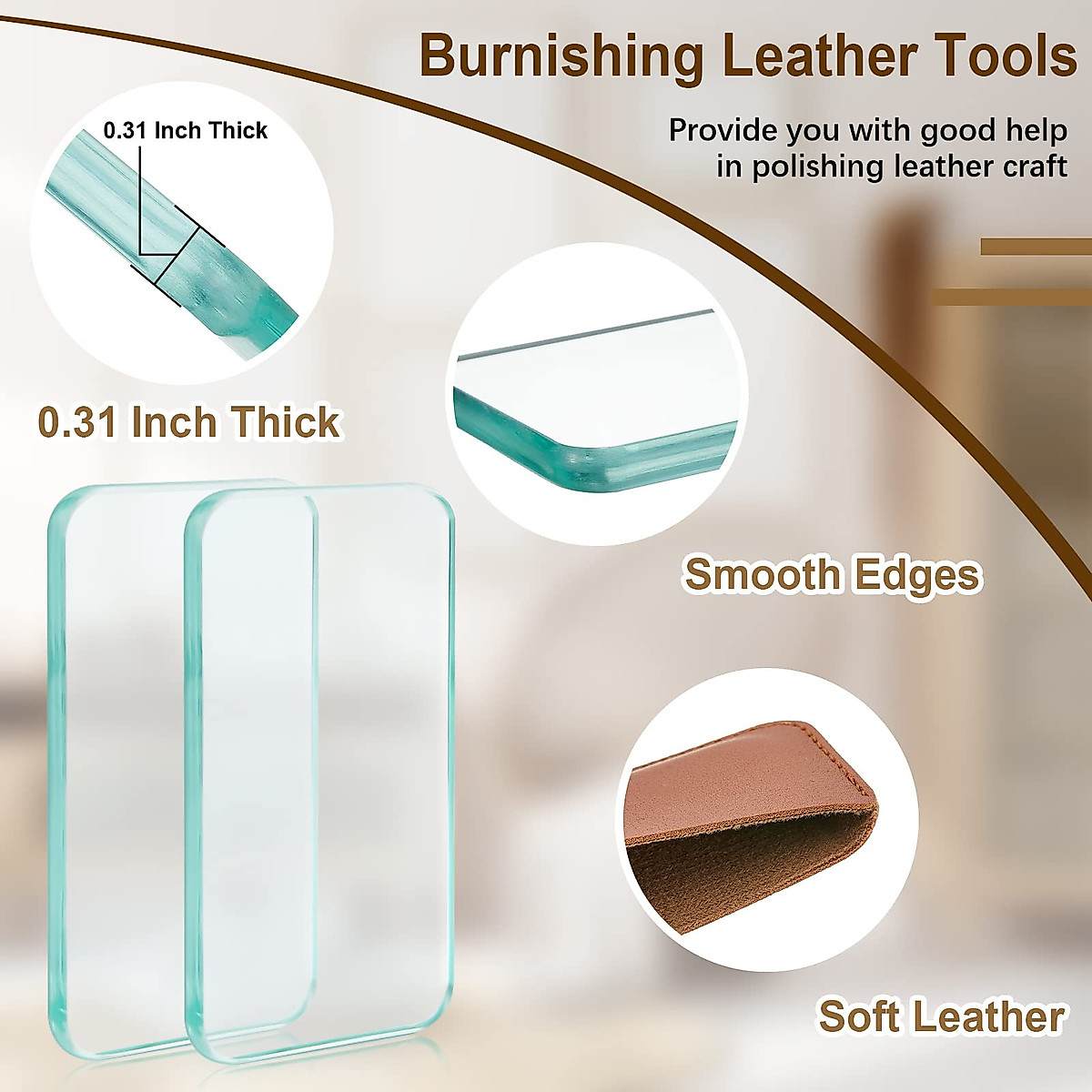 Remagr 2 Sets Leathercraft Glass Slicker for Burnishing Leather Burnisher Leather Burnishing Tool with Faux Leather Handle for Burnishing Leather Glass Block Leather Smoothing Techniques