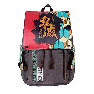 GLOOMALL Japanese Anime Backpack Canvas Shoulders bag Drawstring School Bag Travel Bag (Giyu Tomioka)