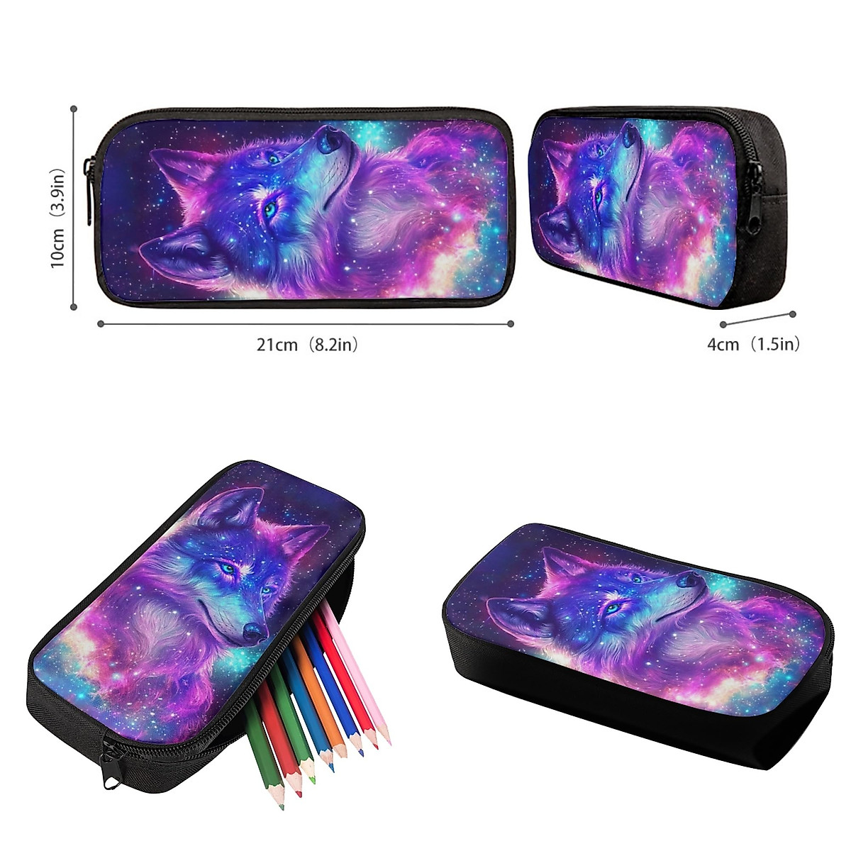 HELLHERO 3pcs/set Galaxy Wolf Backpack School Bag Boys Secondary School Girls Schoolbag for Kids Bookbag with Lunch Box Pencil Purse Hiking Camping Travel Picnic Laptop Backpacks Rucksacks