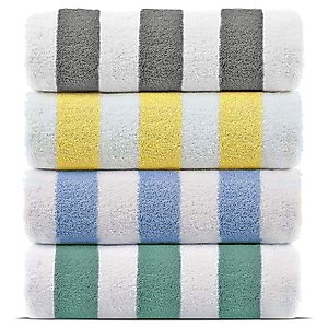 Chakir Turkish Linens Premium Quality 100% Cotton Turkish Cabana Thick Stripe Pool Beach Towels 4-Pack (Multicolor, 30x60 Inch)