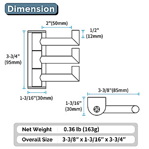 Angle Simple Swivel Towel Hook 3 Arms Matte Black, 304 Stainless Steel Triple Towel Holder, Independent Swing Robe Hook, Flexible Coat Hook, Wall Mount