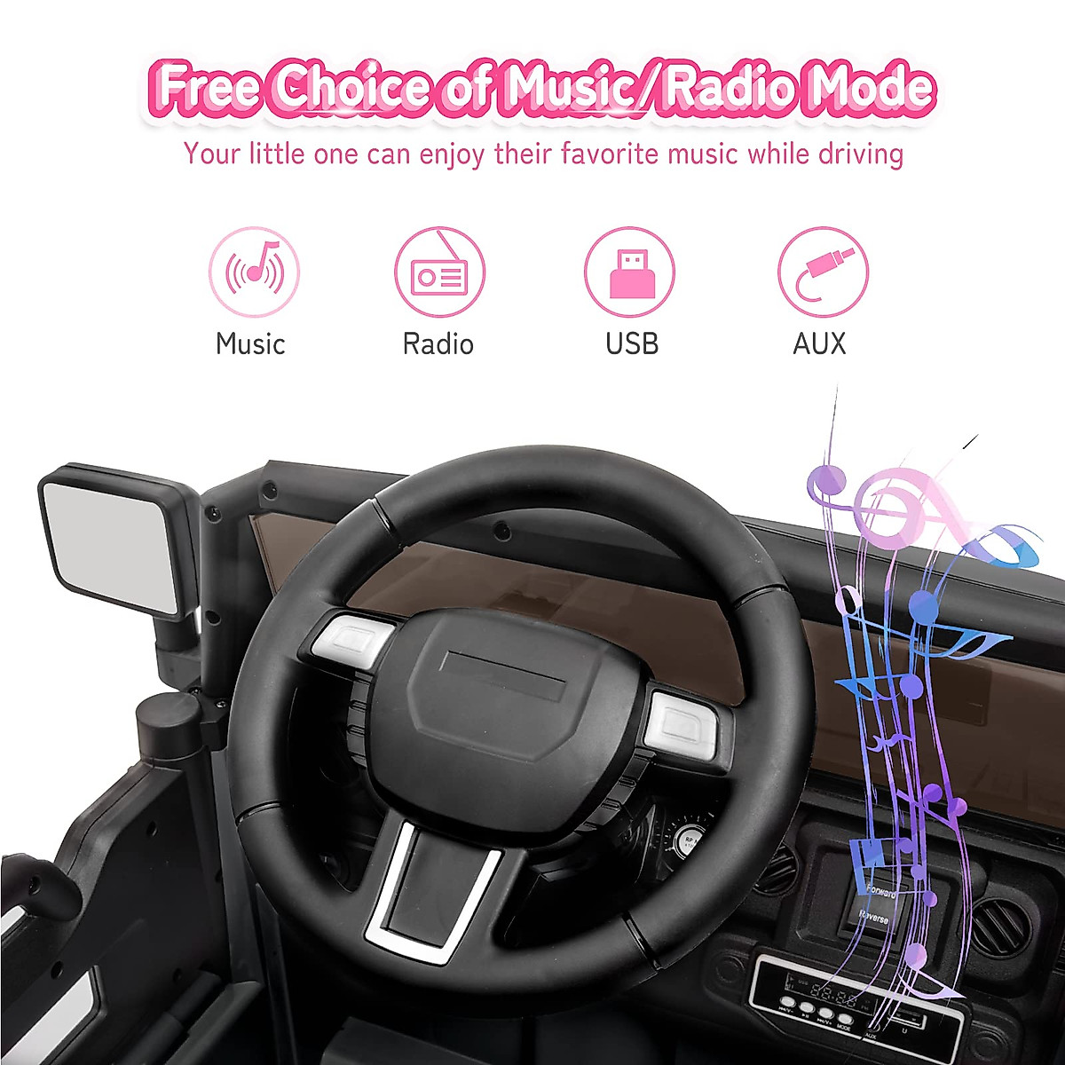 JOYMOR Ride on Truck with Remote Control, 4 Wheels 12V Battery Powered Kids Car, with LED Headlight/Horn Button/ MP3 Player/USB Port/Forward Backward/Kids Girl Boy (Black)