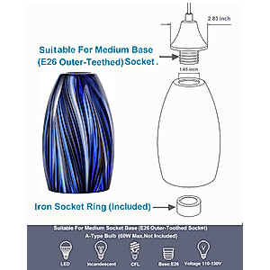 Karyfine Oval Glass Lamp Shade Only Art Glass Lamp Covers Light Fixture Replacement for Kitchen Island Mini pendant Ceiling Lights Chandelier Hand Blown Glass Shade Replacement (Brown and Blue）