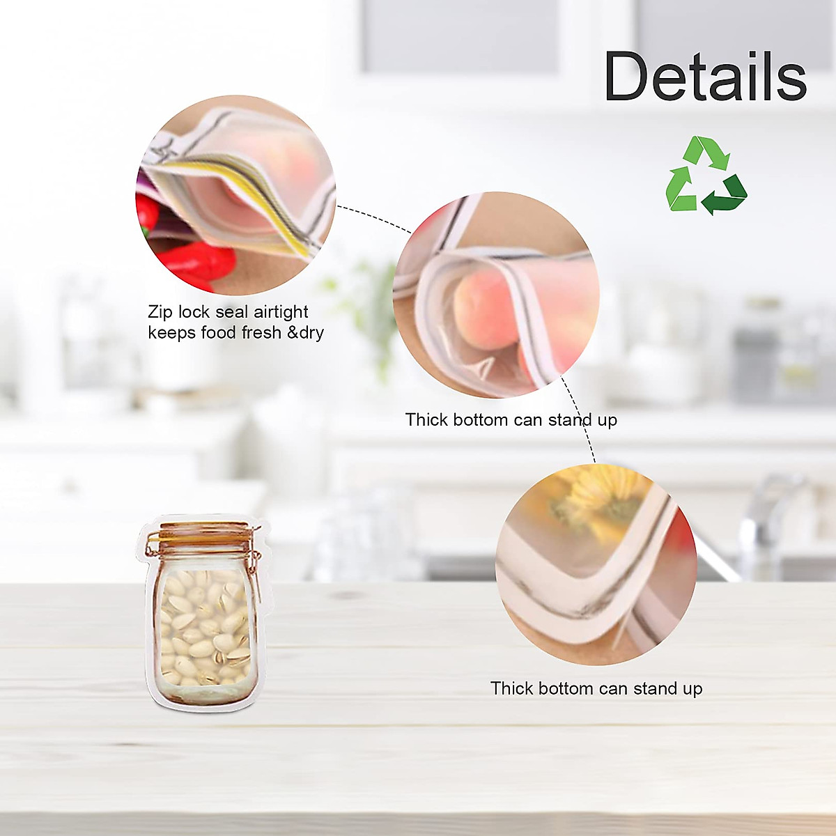 Enkrio 18Pcs Mason Jar Zipper Bags Resuable Snack Bags Portable Food Storage Snack Zipper Bags for Kitchen Travel Camping Picnic Organizer (18S)