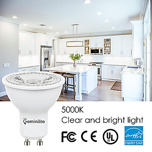 Geminilite GU10 LED Light Bulb 5000K Daylight White Spot Light 7W (50W Equivalent) Replacement 510LM Ceiling recessed Lighting, No Dimmable 38° Spotlight for Kitchen, Range Hood, 6 Pack
