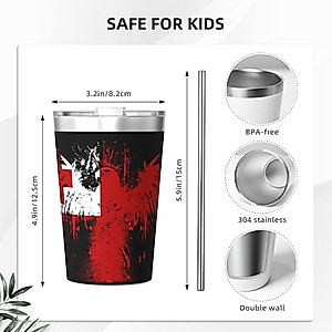 12oz Tumbler Tonga Tongan Flag Stainless Steel Cup With Straw And Lid Spill Proof Bulk Double Wall Vacuum Reusable Water Tumblers For Cold Hot Drink