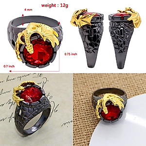 ABJFJE Vintage Red Crysrtal Dragon Ring Anniversary Eternity Band Rhinestone Ring Crystal Wedding Cocktail Rings Fashion Luxury Jewelry for Men Women Gold Silver Plated (12)