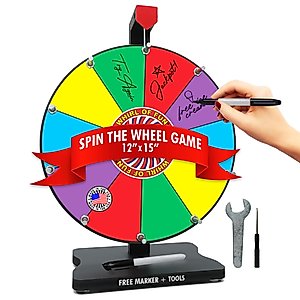 Whirl of Fun 12" Prize Wheel - Spinning Wheel for Prizes with Stand, 10 Color Slots, Heavy Duty, Dry Erase Surface, Portable, Carnival Games, Tools Marker Included, Made in USA