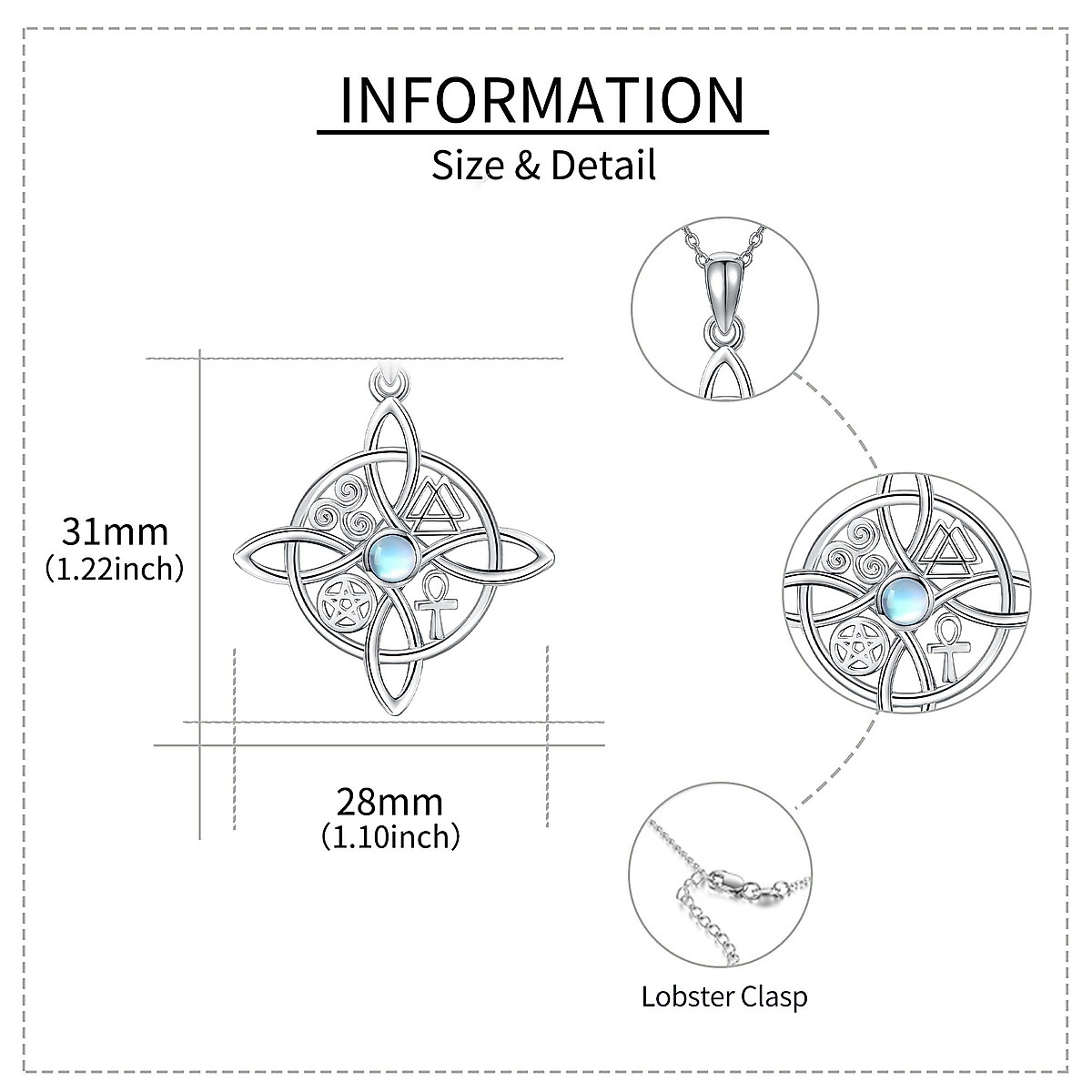 YAFEINI Witches Knot Necklace Sterling Silver Witches Knot Pendant Necklace Celtic Knot Witch Jewelry for Women