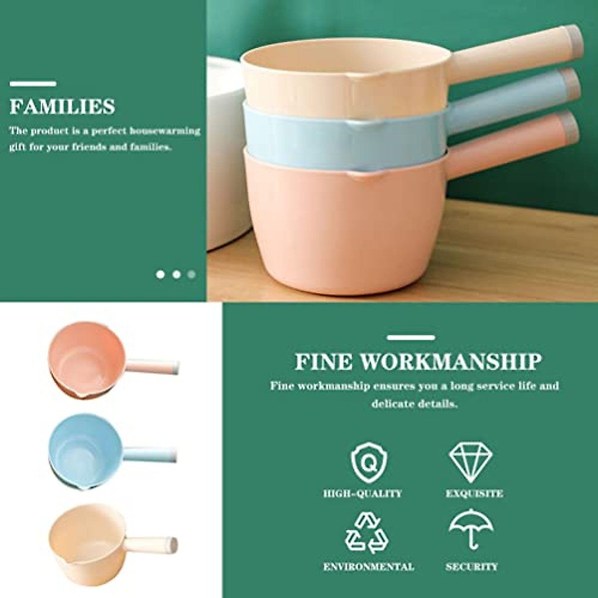 Hemoton 3pcs Long Handle Water Ladle Garden Water Scoop Watering Flower Water Ladle Water Dipper Spoon Bath Ladle Scoop for Home Garden Tea Ceremony Bathroom Sauna Light (As Shown)