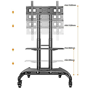 NB North Bayou Mobile TV Cart Rooling TV Stand with Wheels for 32 to 70 Inch LCD LED OLED Plasma Flat Panel Screens up to 100lbs AVA1500-60-1P (Black)
