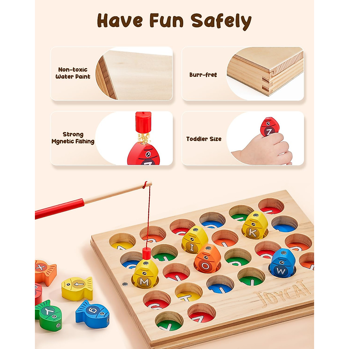 JoyCat Wooden Magnetic Fishing Game for Toddlers, Alphabet Educational Color Sorting Games Puzzle, Fine Motor Skills Toy with Letters, Preschool Learning ABC Toys Gift for Kids 3 4 5 Years Old