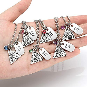 Top Plaza Womens Silver Tone Rhinestone Best Friends Forever BFF Necklace Engraved Pizza Pendant Necklaces 21 Inches - Set of 6